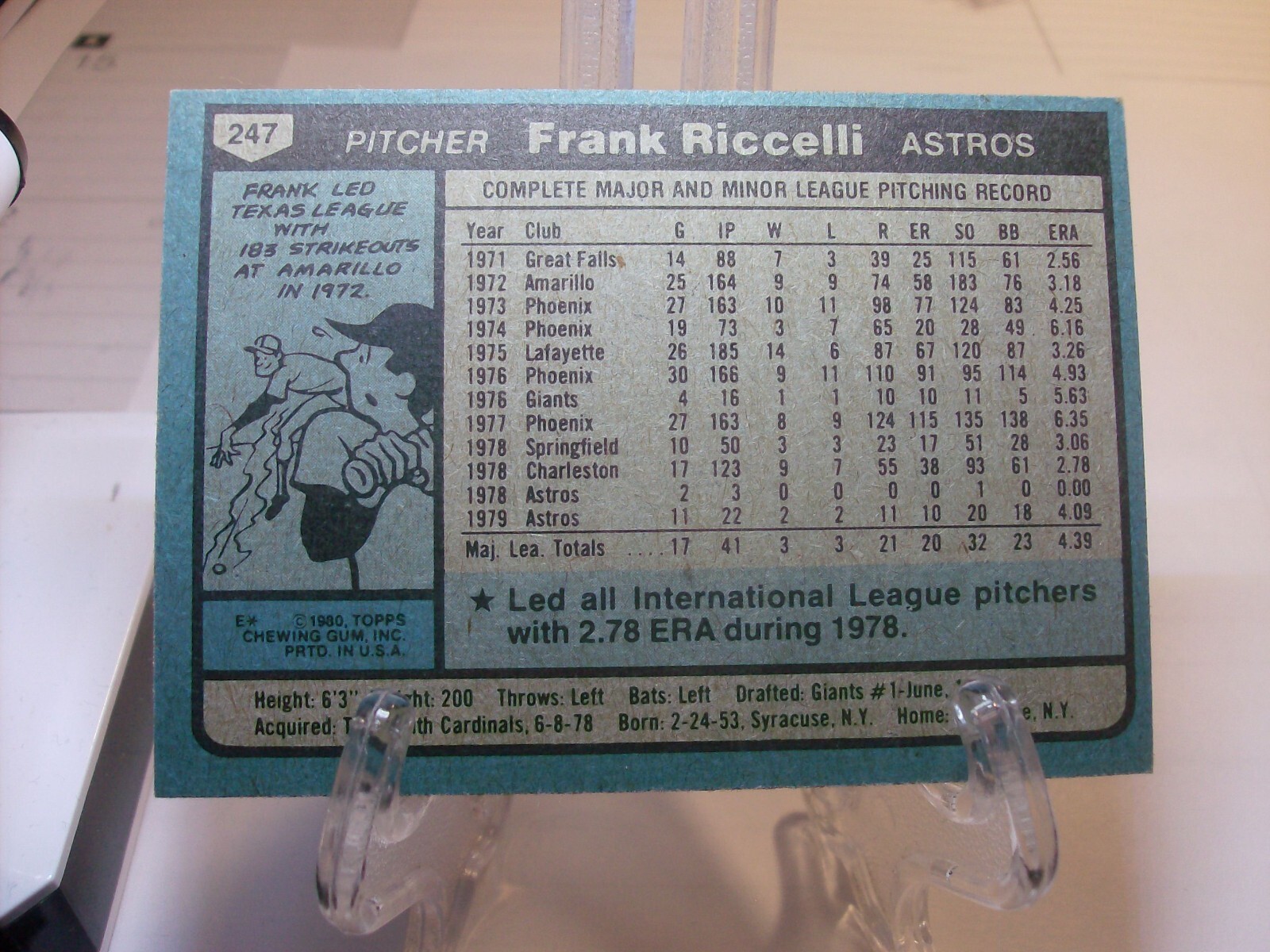 1980 Topps Baseball Card #247 - Frank Riccelli - Houston Astros (95105 ...