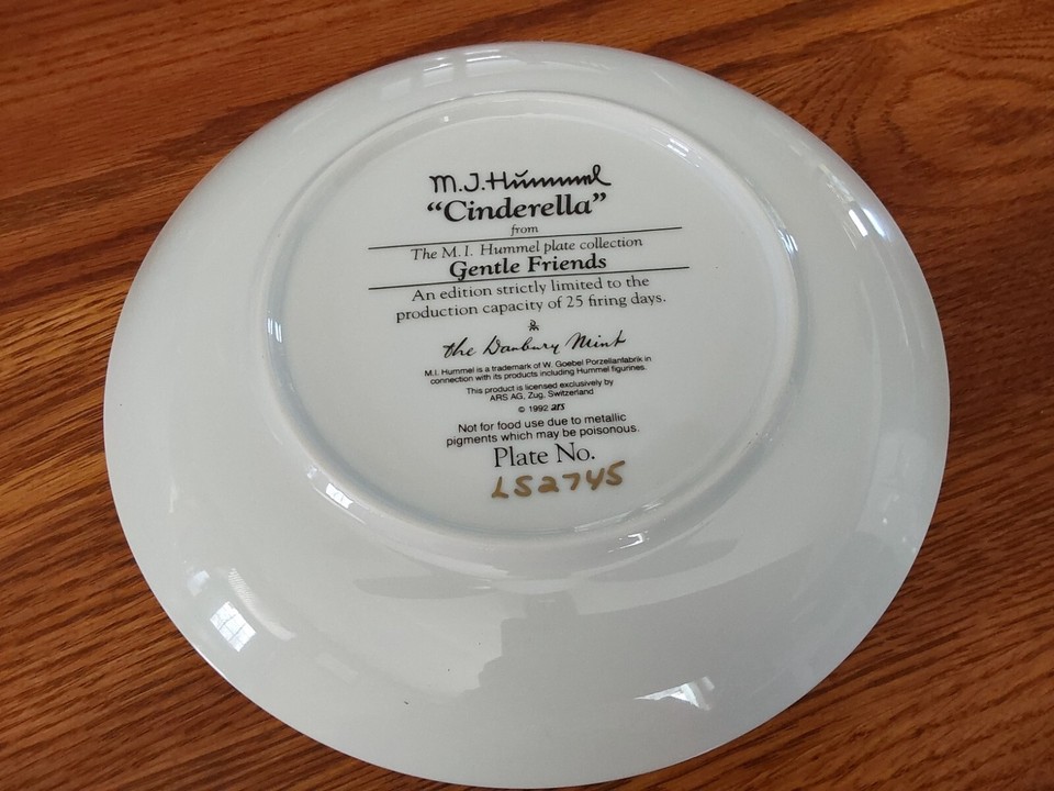 MJ Hummel "Cinderella" GENTLE FRIENDS Plate LS2745 Danbury Mint 1992 | eBay