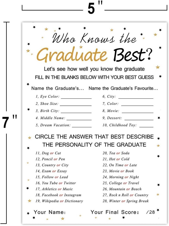 Graduation Party Game Cards - Who Knows The Graduate Best (36-Pack ...