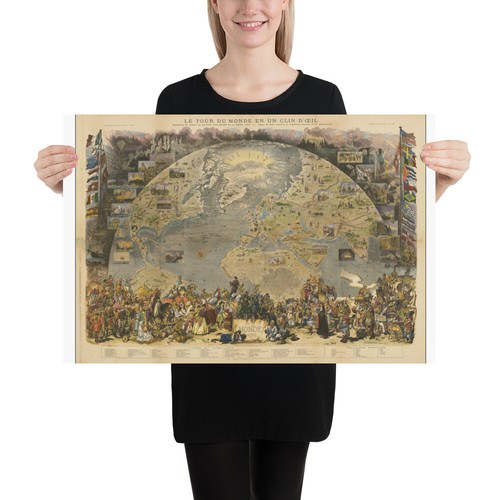 Old World Map, 1876 - "A Tour of the World" from Le Monde - 19th ...