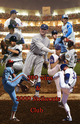 MLB Lithograph print of MLB 300 Wins 3000 Ks 17 x 11 | eBay