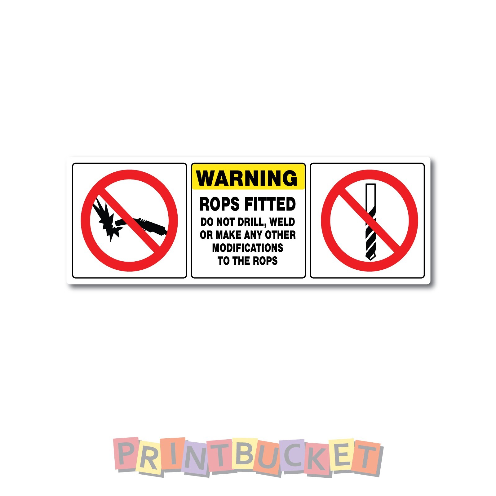 Warning ROPS Fitted sticker large 200mm quality water/fadeproof vinyl ...