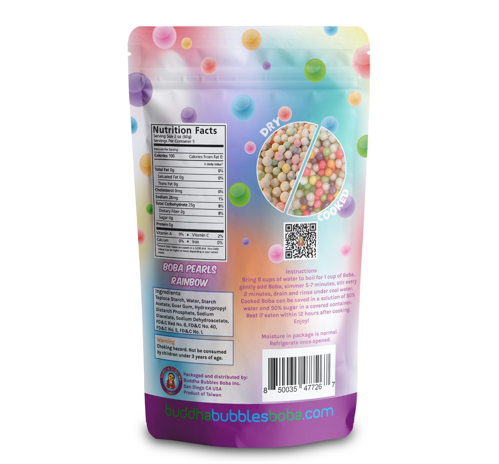 RAINBOW Boba / Bubble Tea Tapioca Pearls by Buddha Bubbles (10 Ounces ...