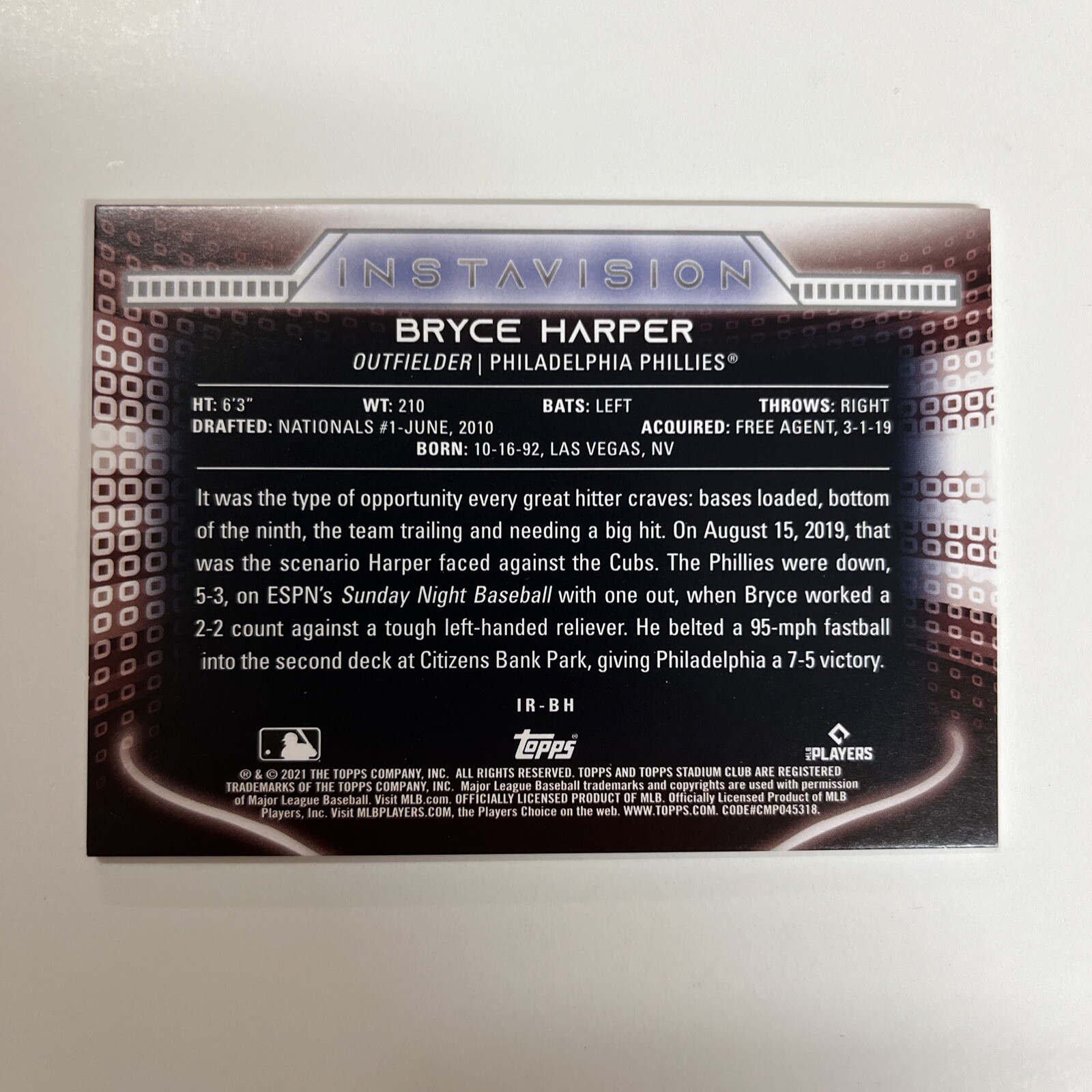 2021 Topps Stadium Club - Instavision Bryce Harper #IR-BH for sale ...