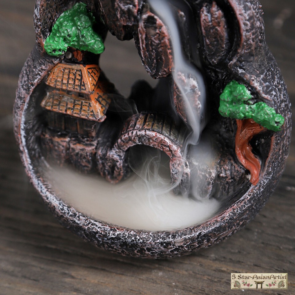 Big Backflow Incense Cones Burner Holder Village Mountain & Free Cones ...