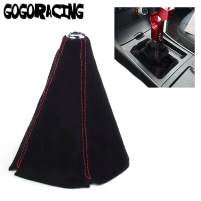 Universal JDM Style Black Suede Red Stitch Shifter Shift Gear Boot ...