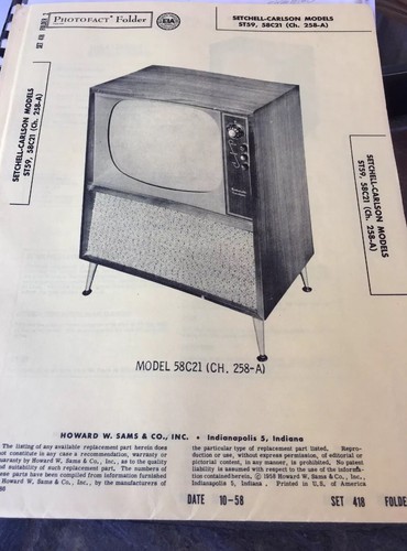 (1) Sam's photo fact Setchell-Carlson TV Models ST59, 58C21 (Ch. 258-A ...