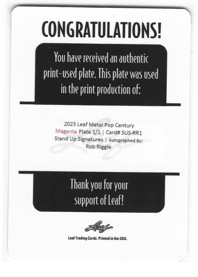 2023 LEAF POP CENTURY ROB RIGGLE SIGNATURES MAGENTA PRINTING PLATE 1/1 ...