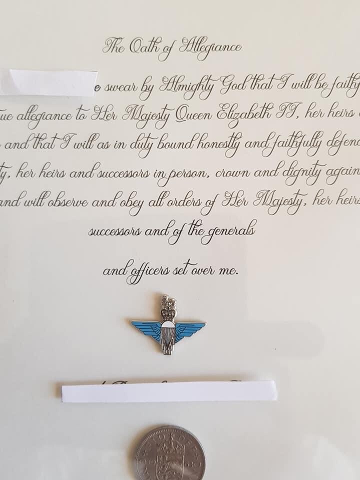 Oath Of Allegiance Parachute Regiment (framed with metal Cap Badge ...
