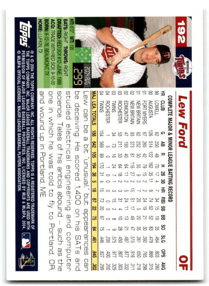 2005 Topps Lew Ford Minnesota Twins #192 | eBay