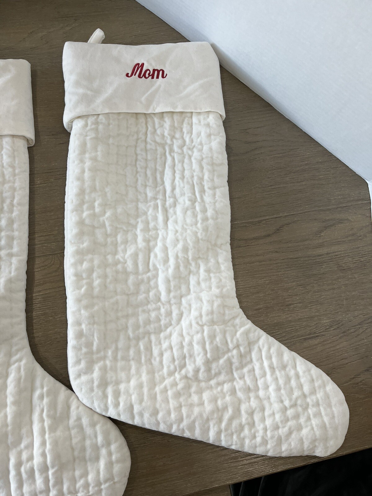 Pottery Barn Quilted Velvet Ivory Christmas STOCKING Mom or Mommy LARGE ...