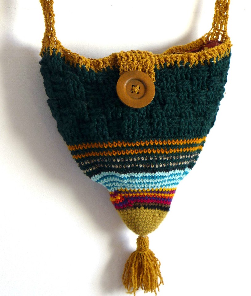 Womens Bag Handmade Acrylic Wool Crocheted Multi Color 12x14 inch Tote ...