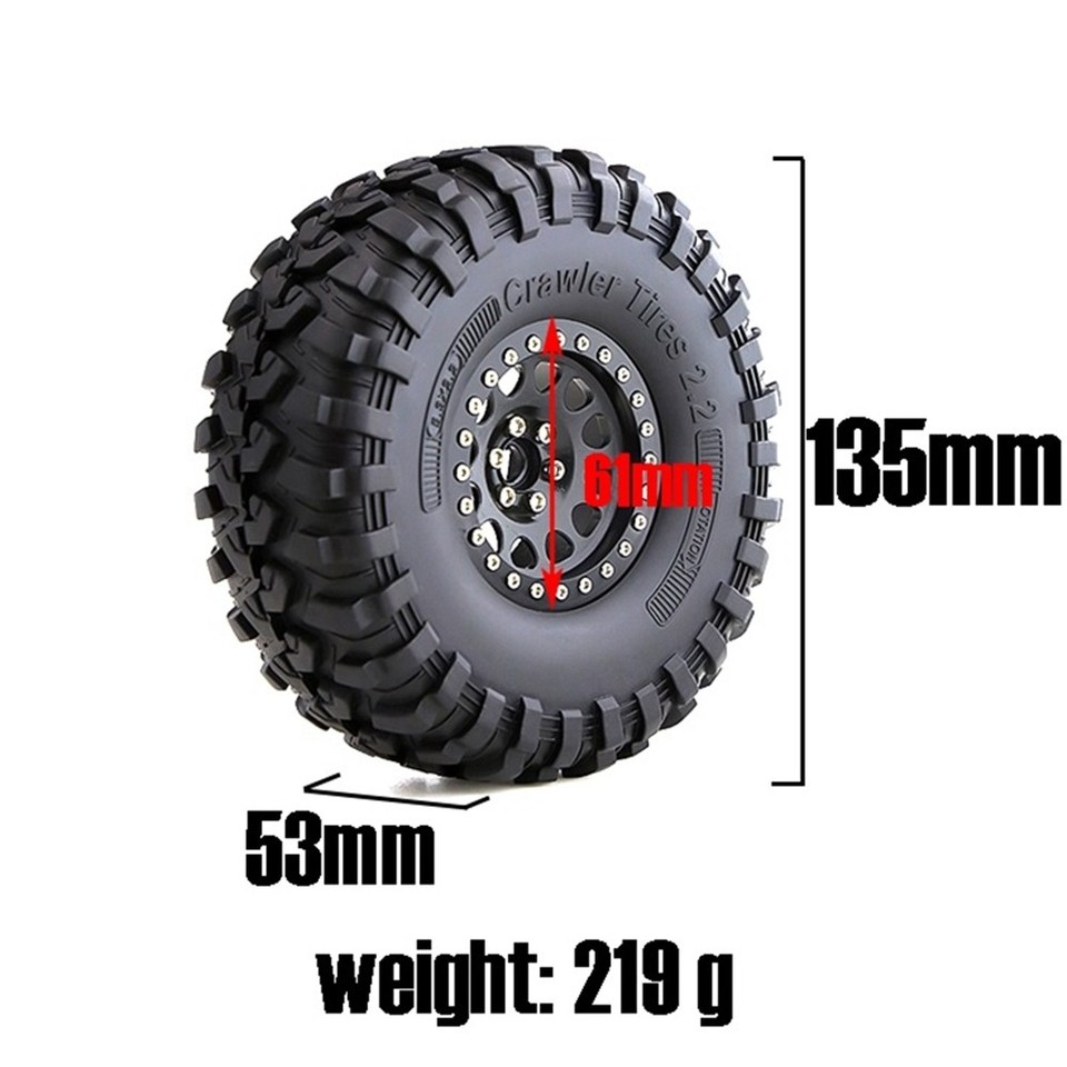 2X(4PCS 135mm Metal 2.2 Beadlock Wheel Rim Tire Set for 1/10 RC Crawler ...