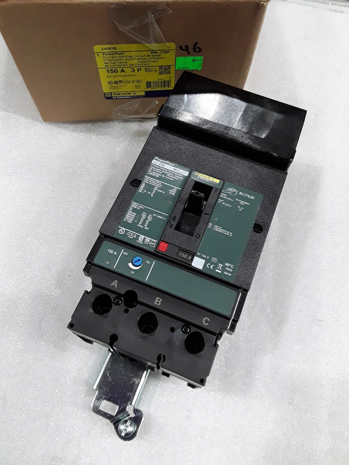 Square D JJ 250 JJA36150 3 Pole 150 Amp 600v Circuit Breaker for sale ...