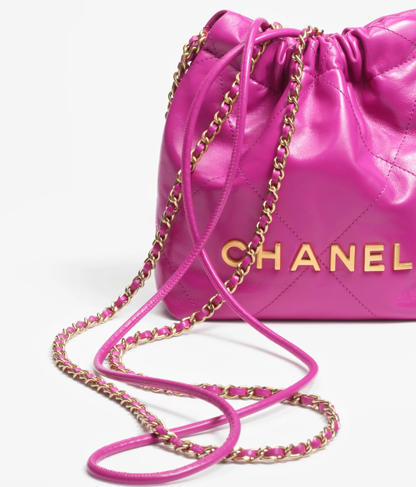 New Chanel 23B Mini 22 Bag Shiny Calfskin Gold Metal Purple Fuchsia ...