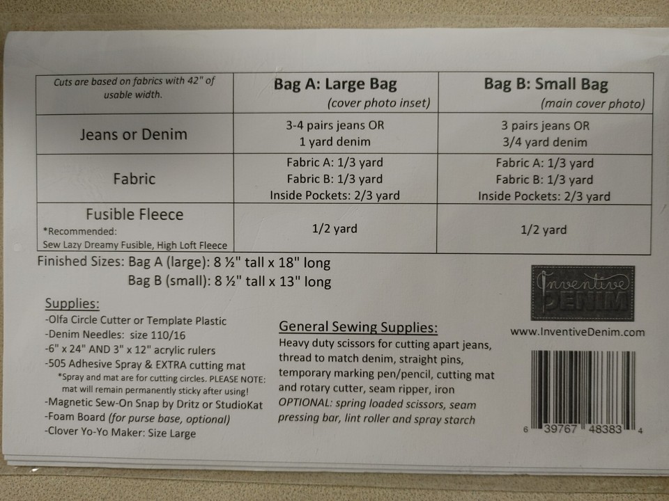 Inventive Denim Pattern 1210 Denim Circle Rag Bag Purse Tote Precut ...