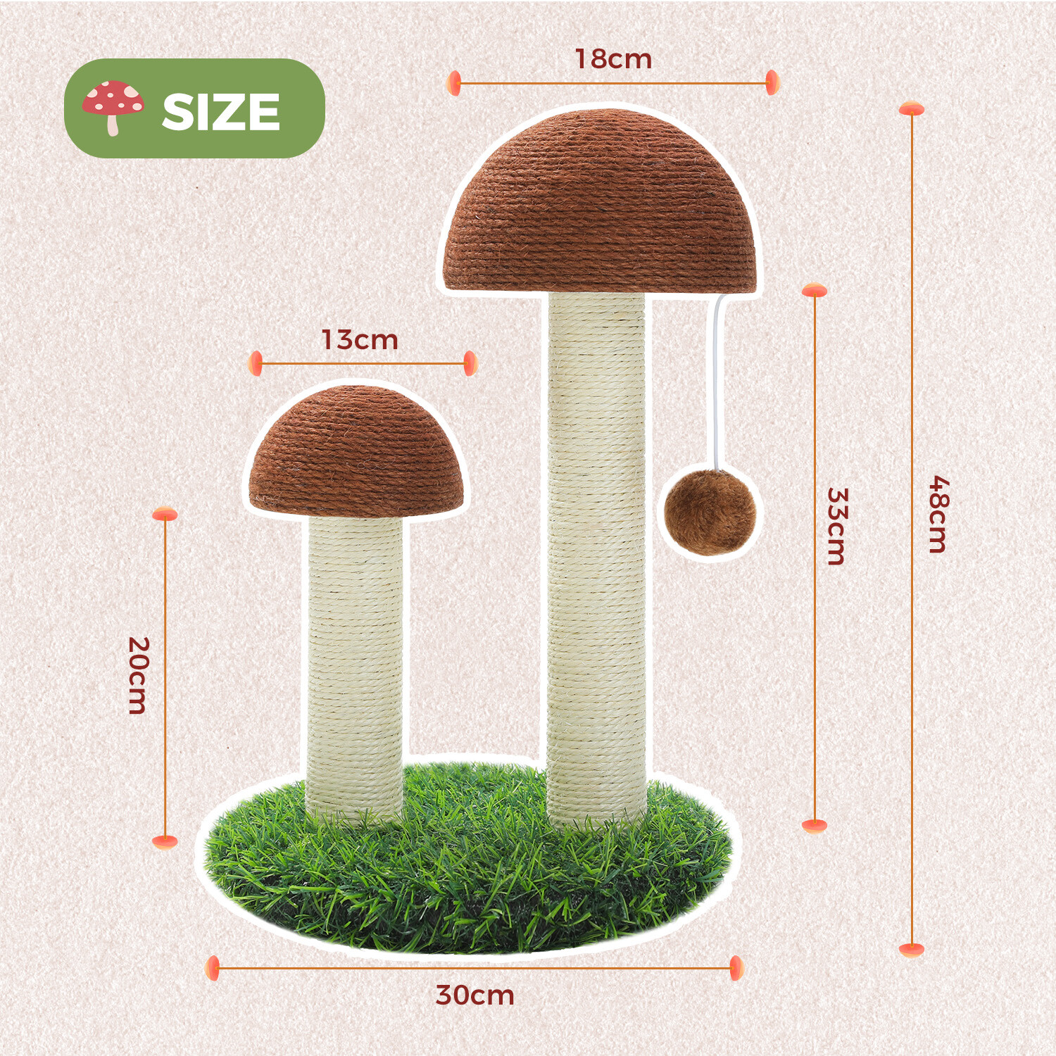 PAWZ Road Mushroom Cat Scratching Post Tall Cat Scratcher for Kitten ...