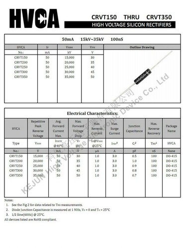 5pcs CRVT350 X-RAY 50mA 35KV High Frequency HVCA High Voltage Rectifier ...