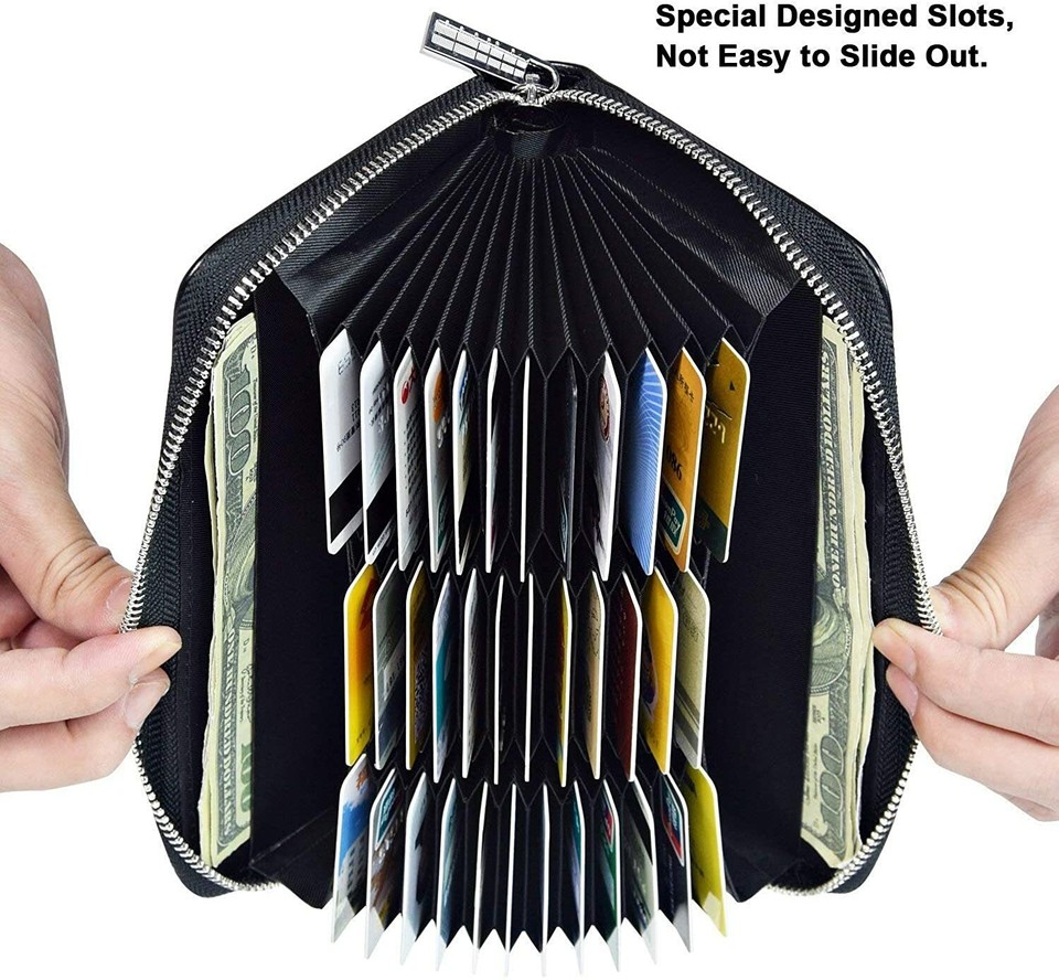 Men Women RFID Blk Leather 36 Slots Multi Credit Card Holder Large ...
