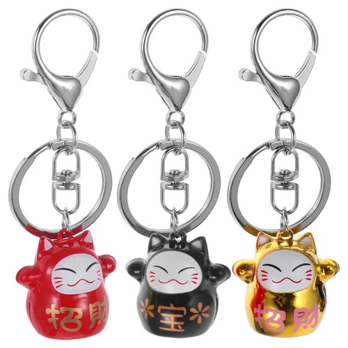 3pcs Delicate Cat Keychain Pendant Hanging Decorative Bell Cat Key Ring ...
