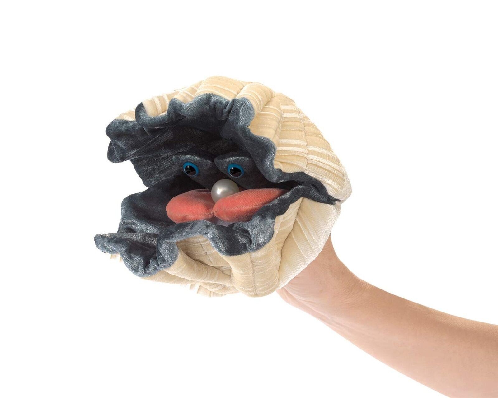 Folkmanis Giant Clam Hand Puppet Plush Gray Tan Moveable Shell & Eyes ...