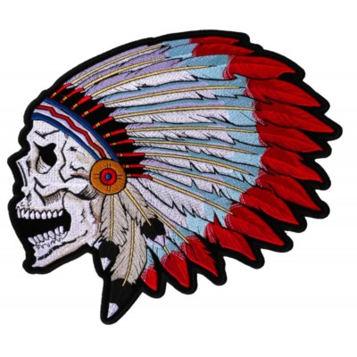Screaming Native American Skull With Head Dress Small Patch 4 x 3.6 ...
