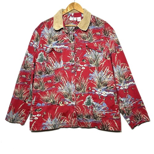 Duck Head Jacket Women’s XL Red Floral Boho Button Down Long Sleeve ...