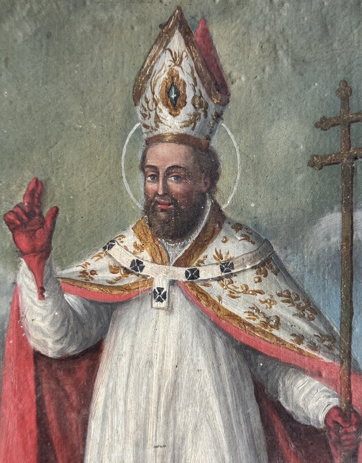 Antique Spanish Colonial Saint Nicholas Of Bari Oil Painting 18th C ...