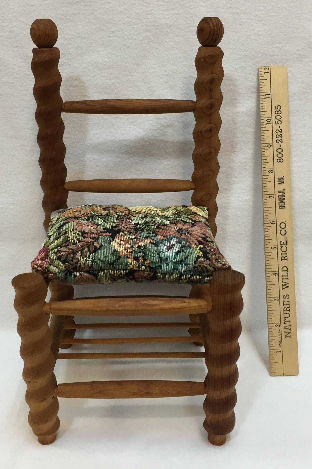 Doll Chair Handmade Wooden Dowel w/ Tapestry Pillow Cushion 13" Display ...