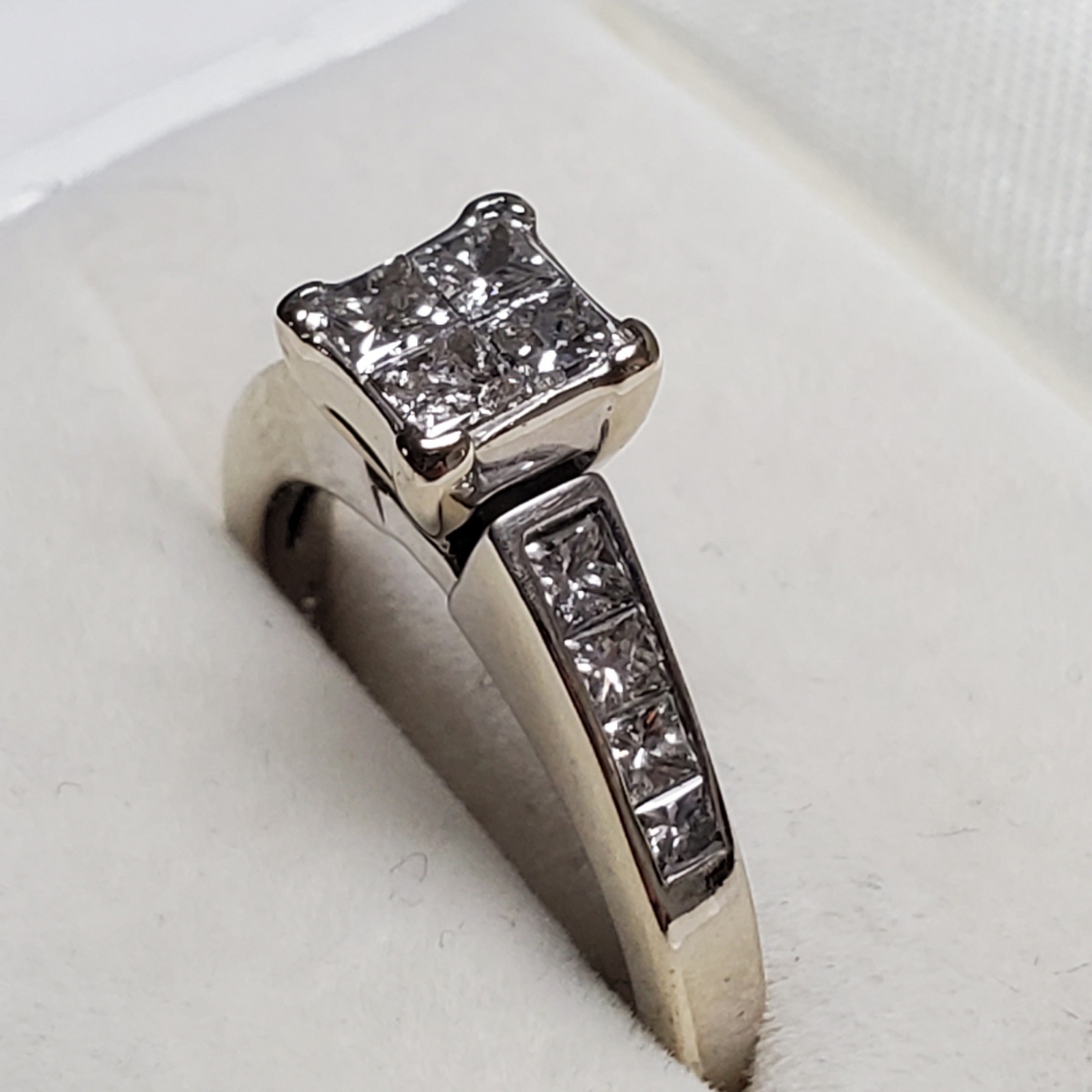 14K White Gold ZEI (Rosy Blue) Princess Bridal Diamond Ring 1.00 tcw ...