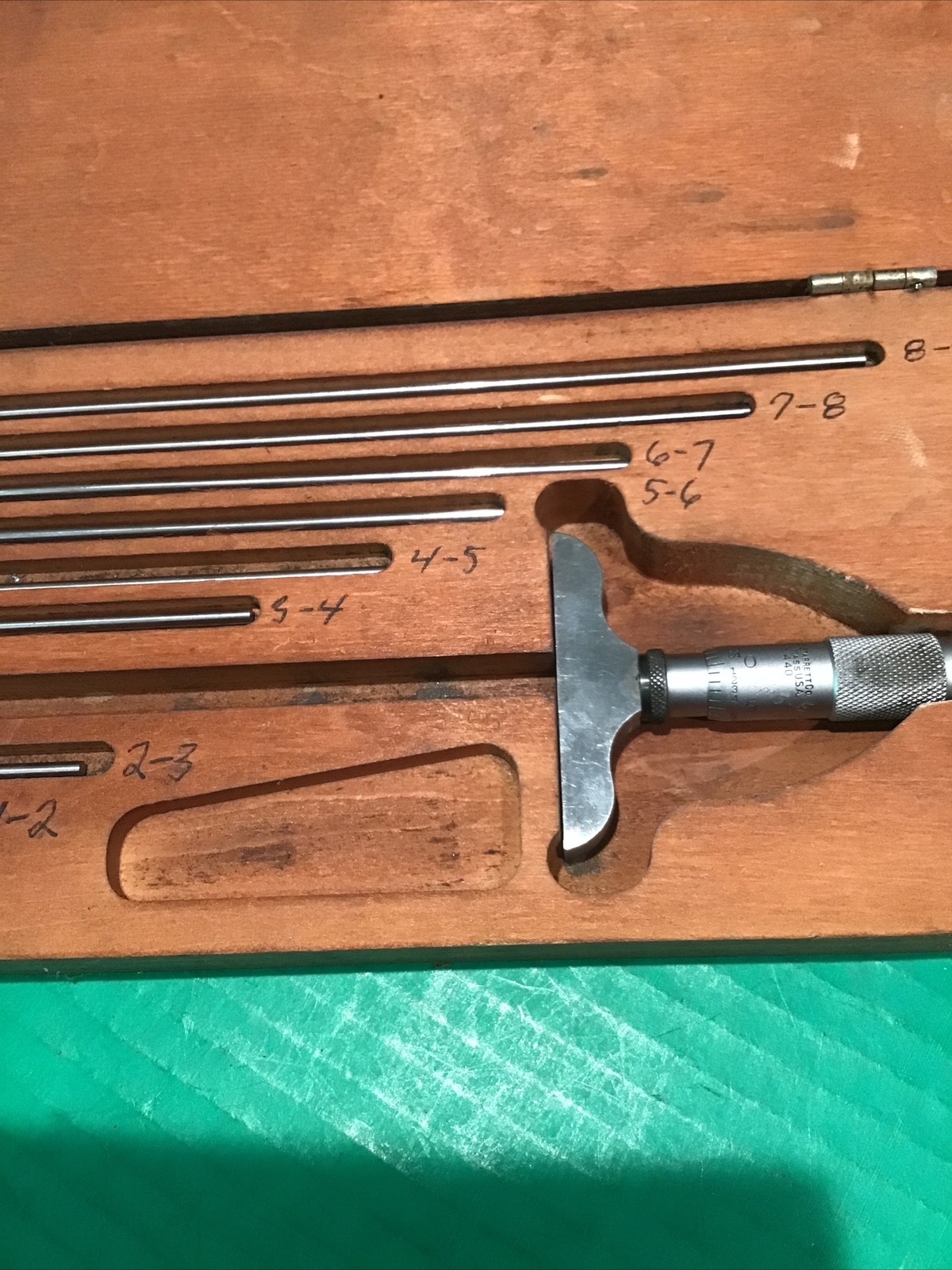 VTG Starrett 440 Depth Micrometer & 8 Measuring Rods Wood Case ...