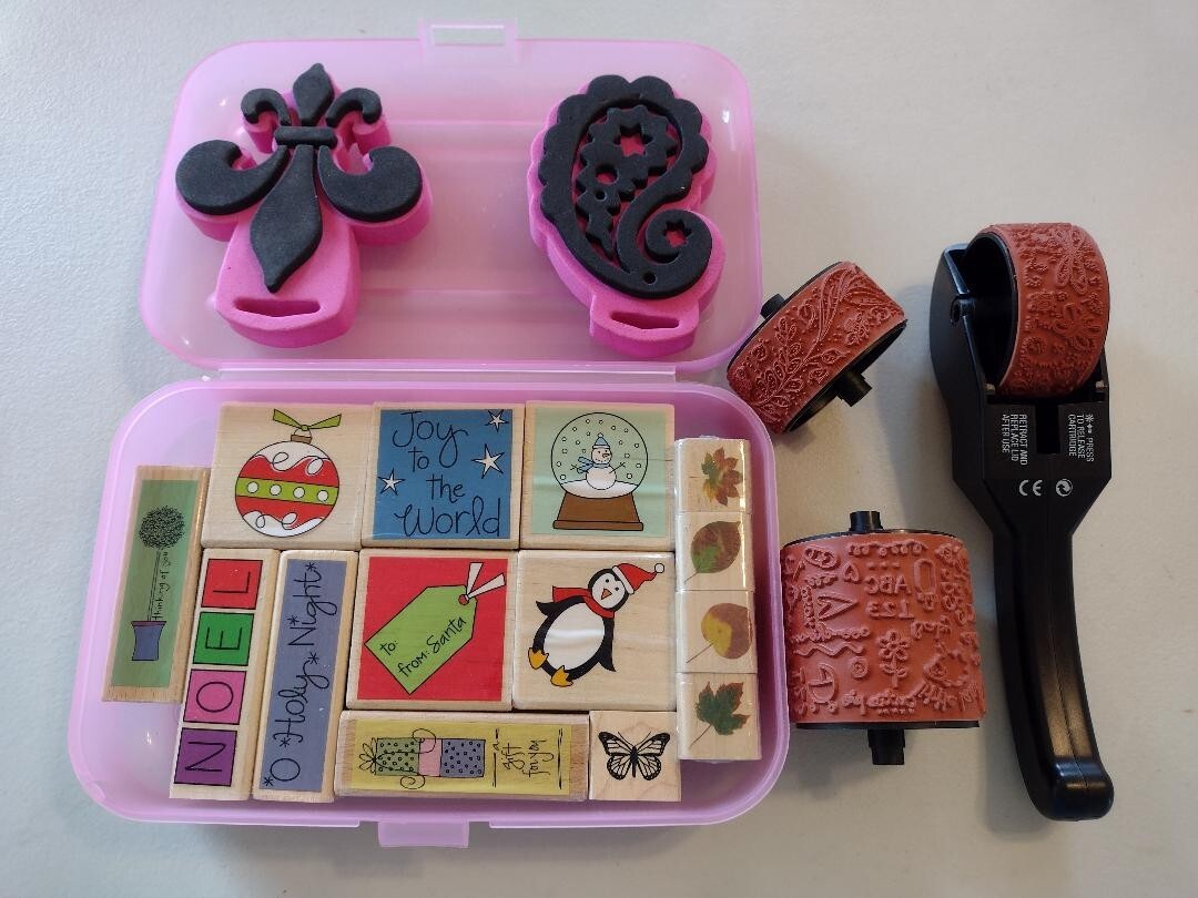 Stampin Up Rollagraph & 3 Wheel Stamps, 14 Wood Stamps, 2 lg foam ...