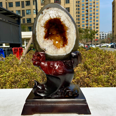 35.03LB Natural citrine geode quartz cluster crystal Dinosaur egg ...