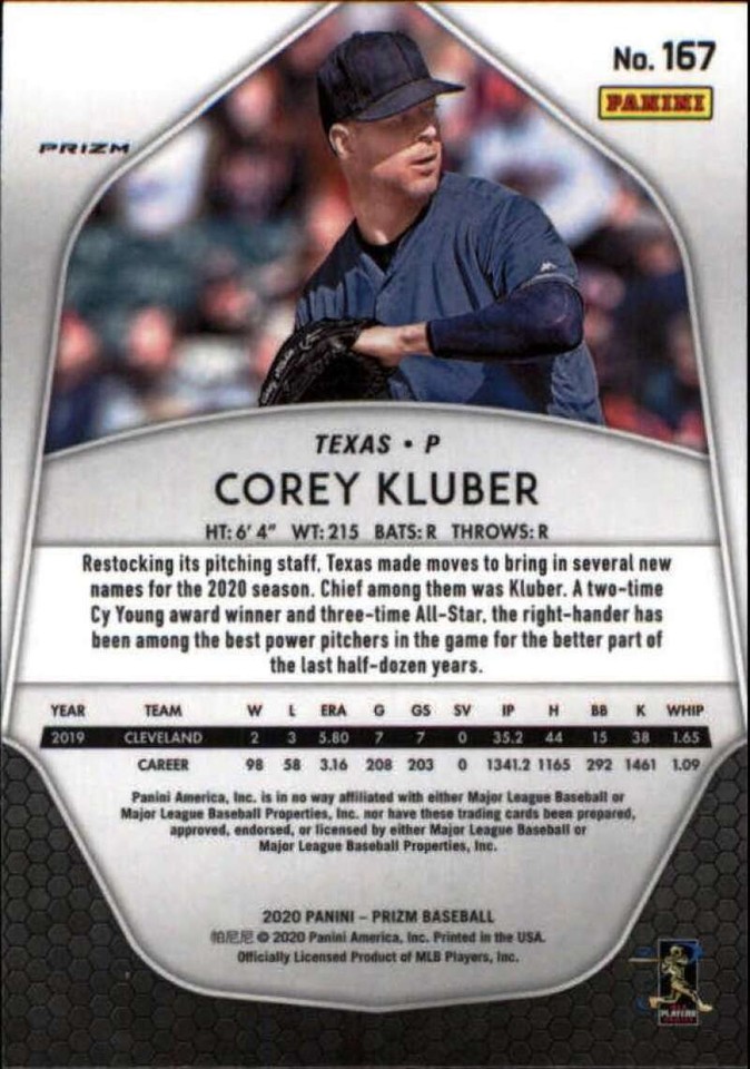 COREY KLUBER 2020 Panini Prizm Silver Prizm #167 Rangers ID:304 | eBay