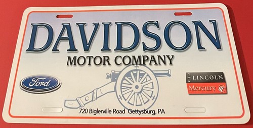 Davidson Ford Motor Company Booster License Plate Gettysburg Cannon ...