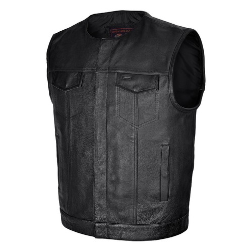 Mens Black Premium Cowhide Leather Motorcycle Vest With Quick Access ...