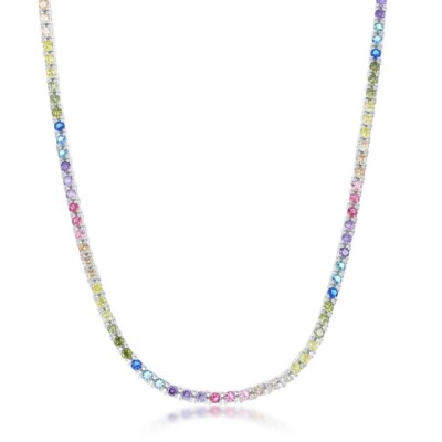 Sterling Silver 3mm Rainbow CZ Necklace | eBay