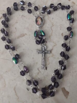 Handmade Amythyst Purple Crystal Glass Rosary Divine Mercy Catholic ...