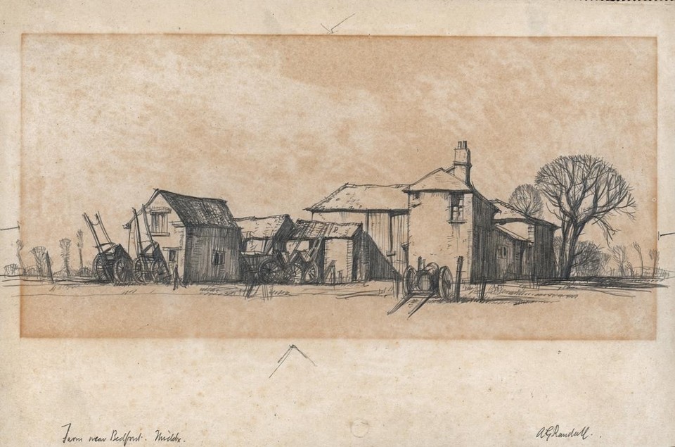 ASA GRANT RANDALL (1869-1948) Pencil Drawing FARM NEAR BEDFORD ...