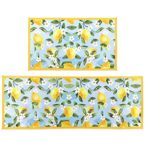Sliner 2 Pcs Lemon Kitchen Mats Lemon Printed Kitchen Rugs Farmhouse ...