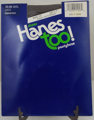 "Hanes Too!" Sheer Pantyhose "GentleBrown " Style 117 Size E-F VTG '88 ...