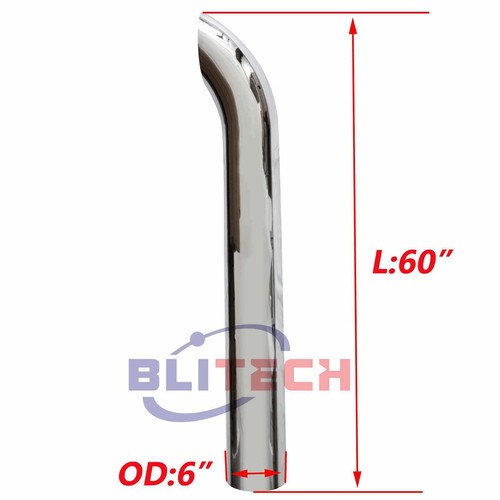 6"OD X 60" inch Length Chrome Curved Exhaust 6 Inch Stack Pipe Semi ...