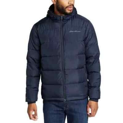 EDDIE BAUER 650 Down Wide Channel Navy Hooded Lightweight Packable Zip ...