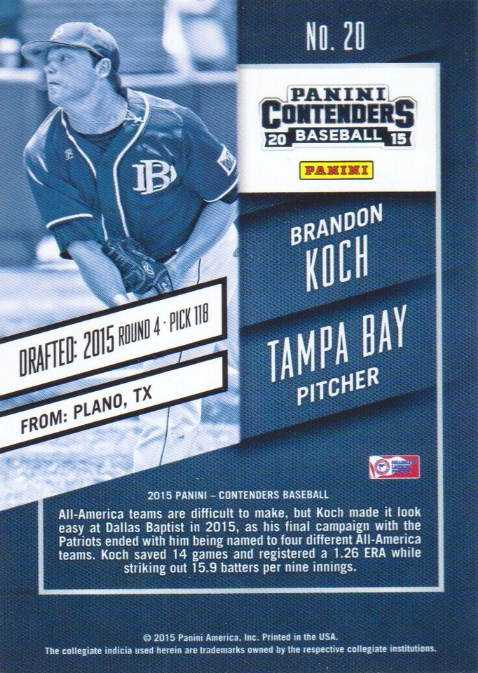 2015 Panini Contenders Baseball #20 Brandon Koch | eBay
