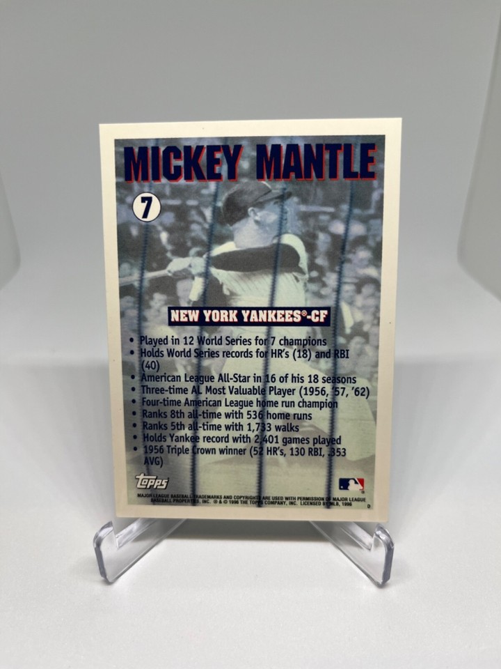 1996 Topps Mickey Mantle (#7) Commemorative Last Day Production Insert ...