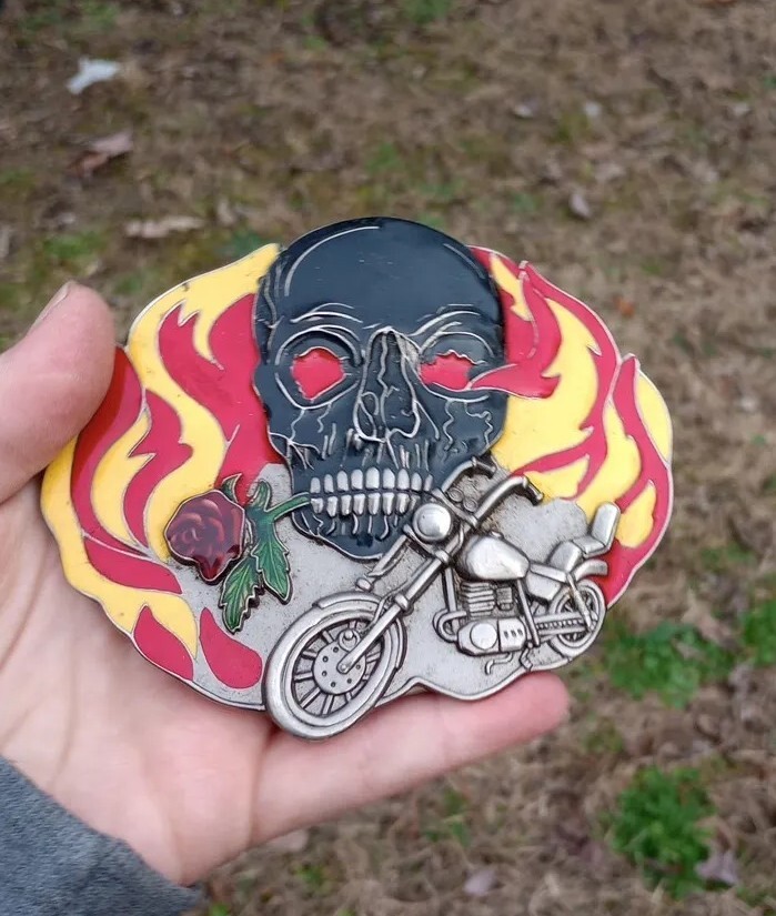 Skull Chopper Goth Gothic Motorcycle Biker Rose 90s V… - Gem