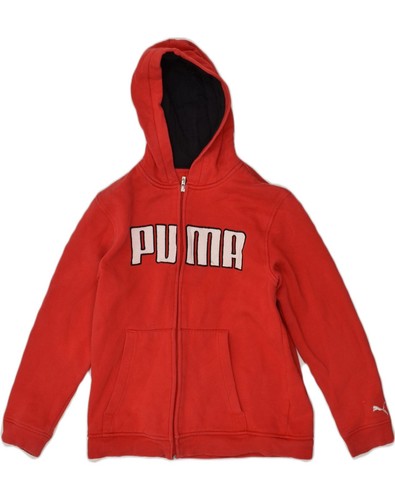PUMA Boys Graphic Zip Hoodie Sweater 11-12 Years Medium Red Cotton AC10 ...