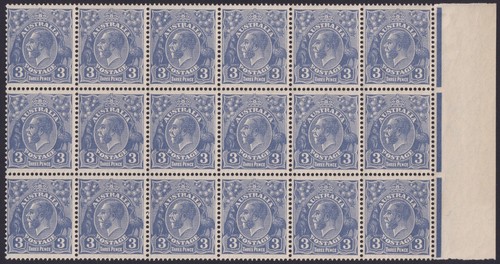 1929 Australia Blk 18x3d Blue KGV Stamps Smw Perf 13½ x 12½ Die II Mint ...