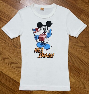 Vintage 1970 Mickey Mouse Hey Iran Middle Finger Humor T-shirt Size S ...