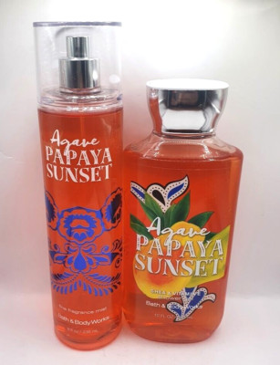 BATH & BODY WORKS AGAVE PAPAYA SUNSET BODY MIST & WAS (SET OF 2) | eBay